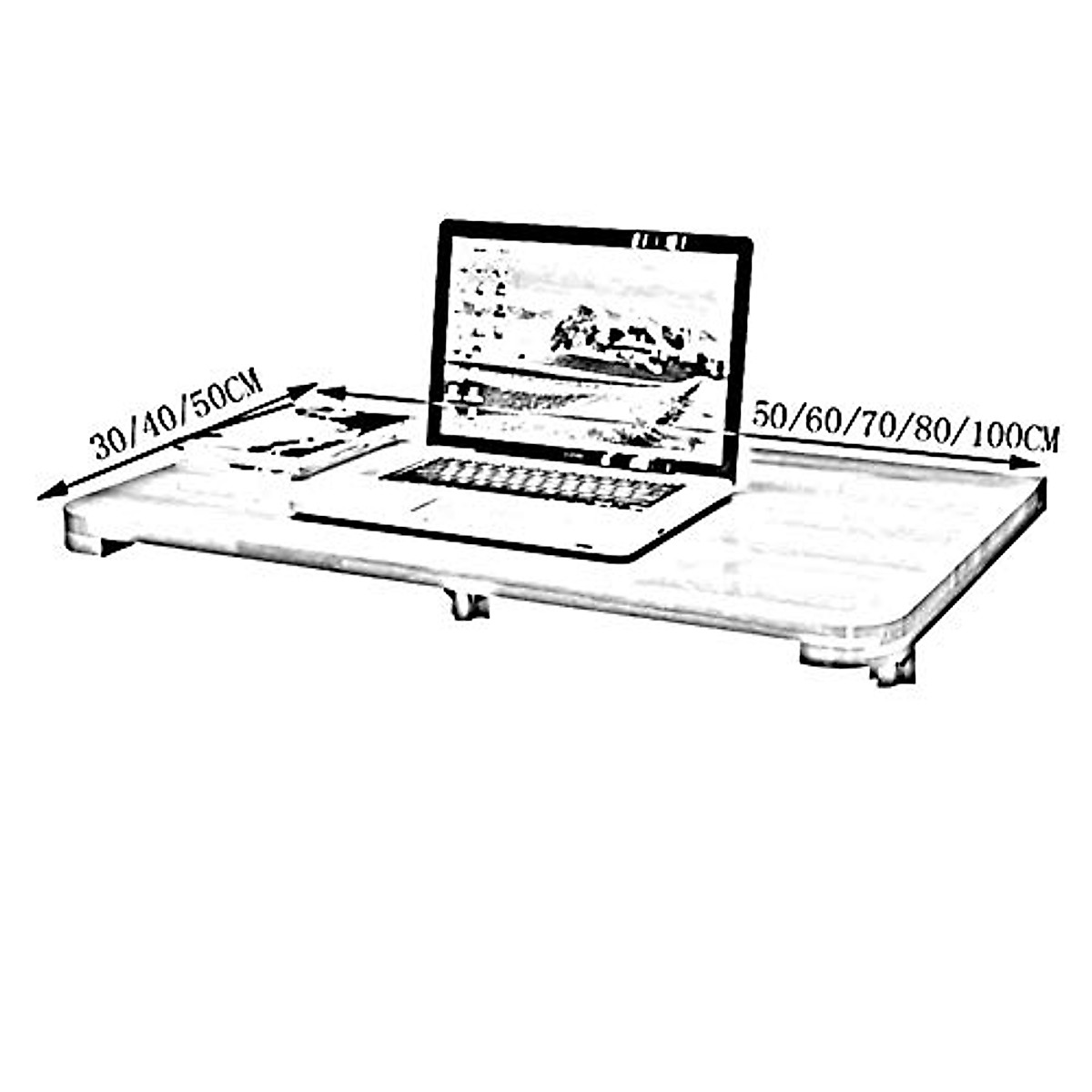 PIBM Stylish Simplicity Shelf Wall Mounted Floating Rack Table Laptop Stand Desk Solid Wood Iron Bracket Multifunction Storage Easy to Clean Save Space,8 Sizes, White ,