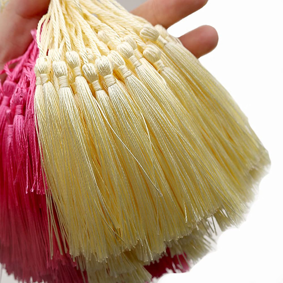 MSCFTFB 120 Pieces 5inch Silk Floss Tassels with Hang Loops Mini Tassels Mala Tassel Kits for Bookmarks Earring Dreamcatcher Jewerly Making Belt Clothing Curtain Decorations (Navy)