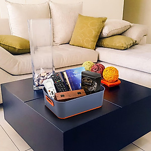 Youeon 3 Pack Plastic Storage Basket with Handle, 10 x 8 x 4 Inches Plastic Storage Bins, Plastic Storage Containers, Shelf Baskets for Laundry Room, Bedroom, Pantry, Office, Classroom