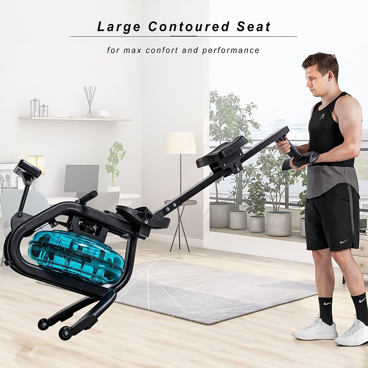 Merax Water Rower Foldable Rowing Machine 400 LBS Home Gym Cardio Fitness Equipment Water Resistance