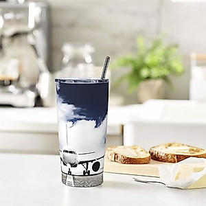 20oz Insulated Tumblers with Lids and Straws Aircraft Plane Stainless Steel Coffee Tumbler Cup Double Wall Vacuum Travel Coffee Mugs for Home, Office, Outdoor