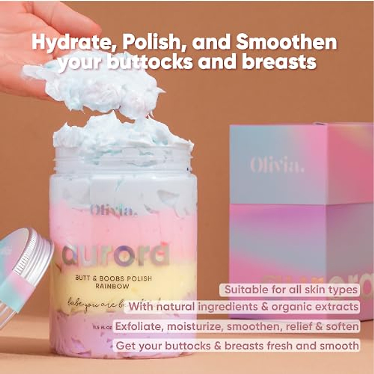 Olivia Beauty Exfoliating Body Scrub for Women - Buttocks & Breasts, All Natural Moisturizing Formula to Smooth, Exfoliate, and Restore Dry, Sensitive Skin - Provides Lasting Care and Pure Grace 10 Oz