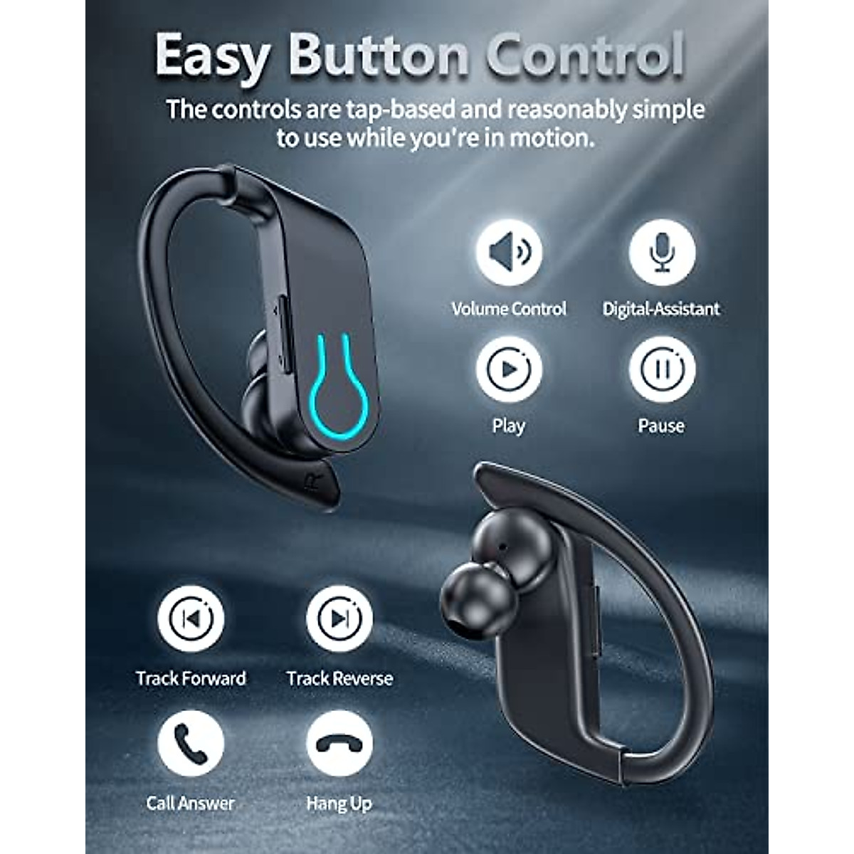 FBJJ Wireless Earbuds Bluetooth 5.3 Headphones, Over-Ear Sport Ear Buds with Earhooks 60H Playtime, Noise Cancelling Waterproof Wireless Workout Earphones with Dual LED Display, for Sports Exercise