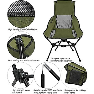 MARCHWAY Lightweight Folding High Back Camping Chair with Head Support, Stable Portable Compact for Outdoor Camp, Travel, Beach, Picnic, Festival, Hiking, Backpacking (Green)
