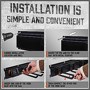 HORUSDY 64-Inch Heavy Duty Garage Organization Rack, 4 packs Rails and 9 Adjustable Hooks, Tool Organizer Rack with Heavy Double Hooks Tracks Max Load 600LB