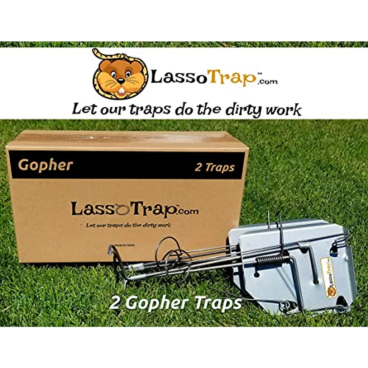 LASSO TRAP Gopher (Large) Trap (Pack of 2) Galvanized and Oil-Hardened Steel Lasso Trap/Super Cost Effective Reusable & Durable Animal Trap Best in The Lawn, Yard, Garden, Farm, & All Outdoor Setting