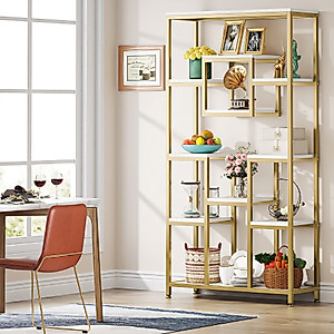 Tribesigns 71" Gold Etagere Bookshelf, Modern 11-Tier Tall Open Display Bookcase Bookshelves, Free Standing Book Shelf for Living Room, Bedroom, Home Office, Gold & White