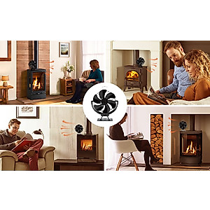 Wood Stove Fan, Fireplace Fan with 180° Up and Down Rotation, 6 Blades Stove Fans, Silent Motors, Push Horizontal Air Flow, Heat Powered Wood Stove Fan for Wood Burning Stove/Gas/Pellet/Log
