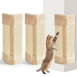 3 Pack Corner Pet Scratch Pad Mounted Corner Wall Cat Scratcher Hanging Sisal Cat Scratch Pad Vertical Anti Scratching Cat Wall Protector with Wall Fixings for Door Couch, 16 x 9 Inches
