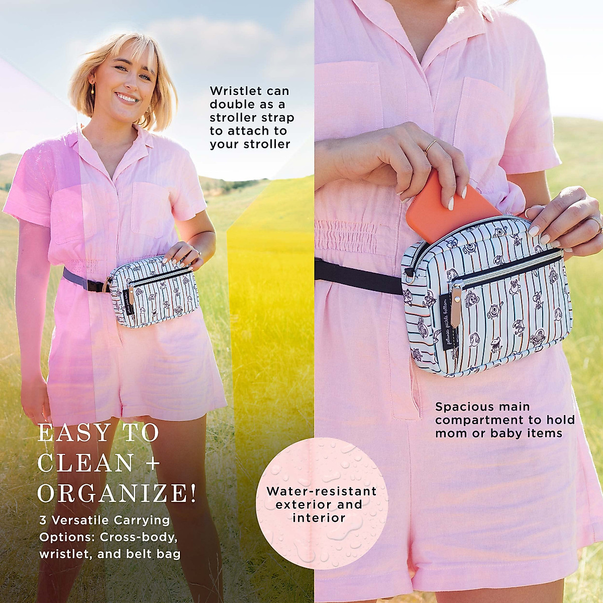 Petunia Pickle Bottom Adventurer Wristlet, Crossbody Strap, Waist Belt Bag, Purse, Wallet | Versatile, Fashionable | Disney & Pixar Playday