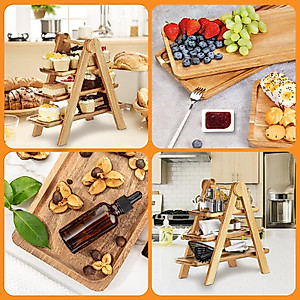 Zyviv Wooden 3 Tier Serving Tray, Solid Acacia Wood Serving Trays（max 14 x 5.5 in or Home Decor, Food, Vegetables, Fruit, Charcuterie, Appetizer Serving Tray, Cheese Board (Set of 3 Plates)