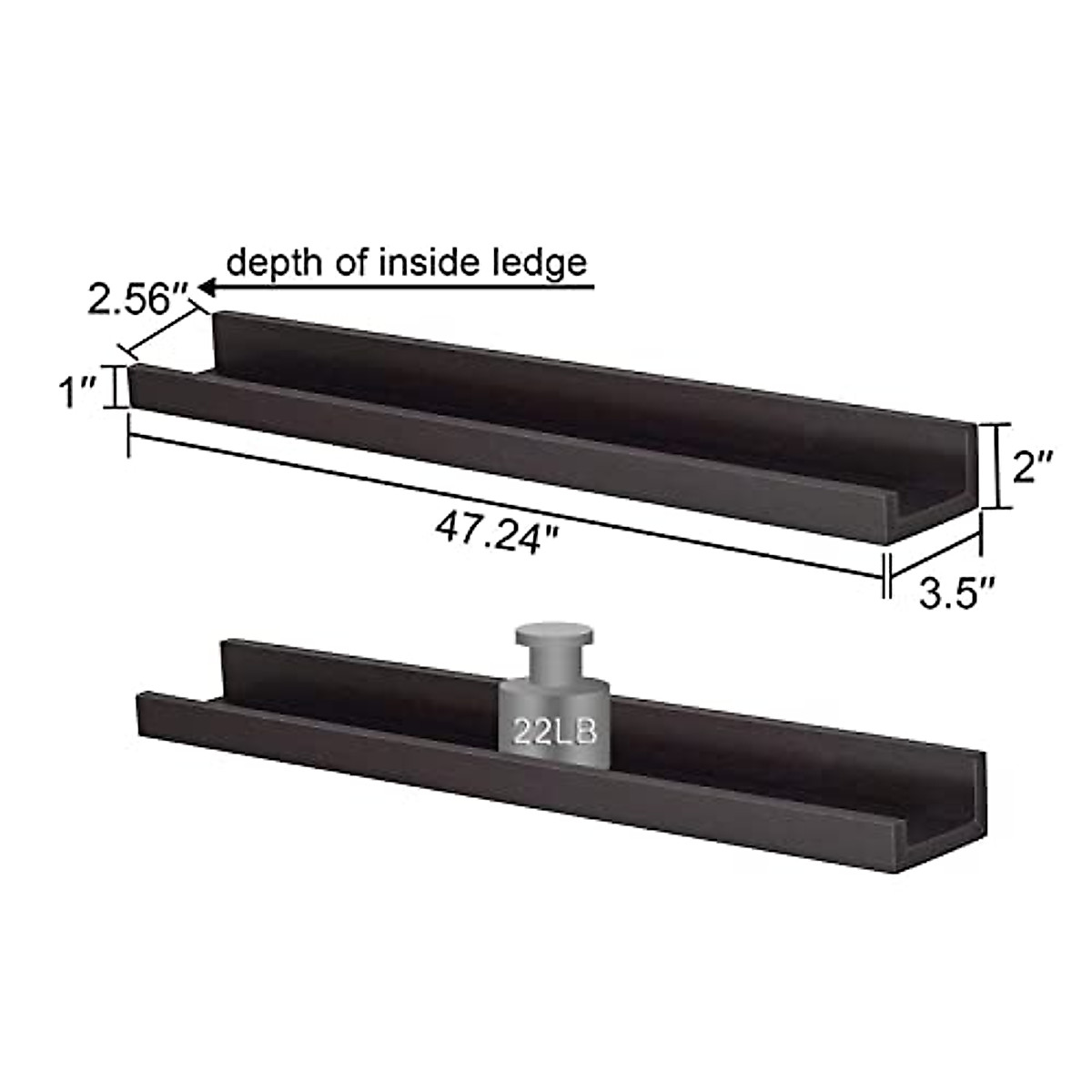JOLLYMER Floating Shelves for Wall Collage, Picture Ledge Shelves, 48-inch, Set of 2, Espresso