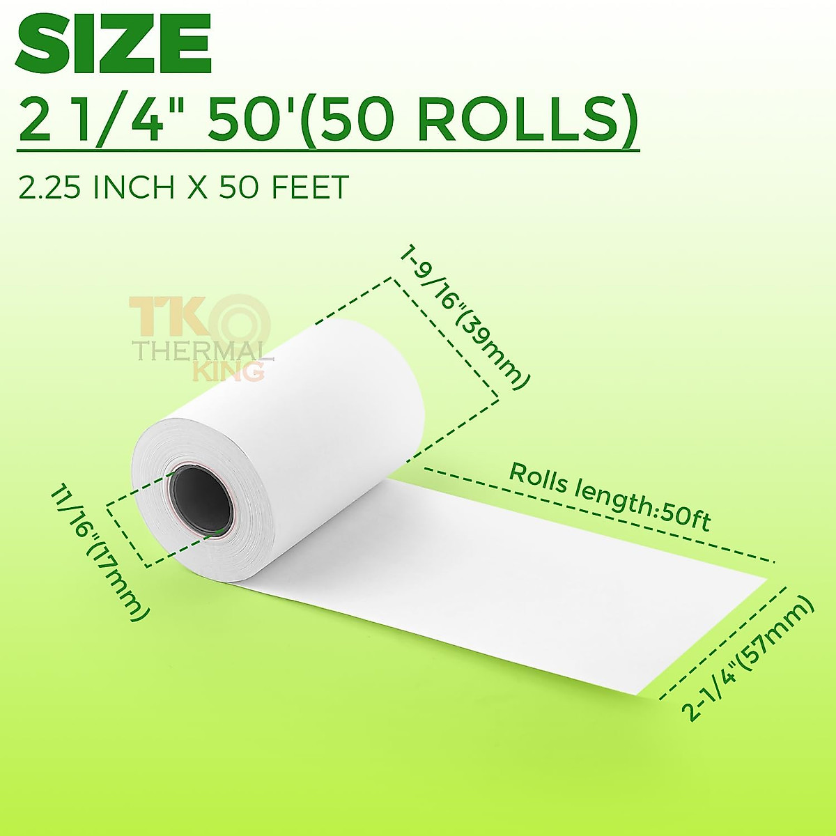 TK Thermal King, 2 1/4" x 50' Thermal Paper, 50 Rolls