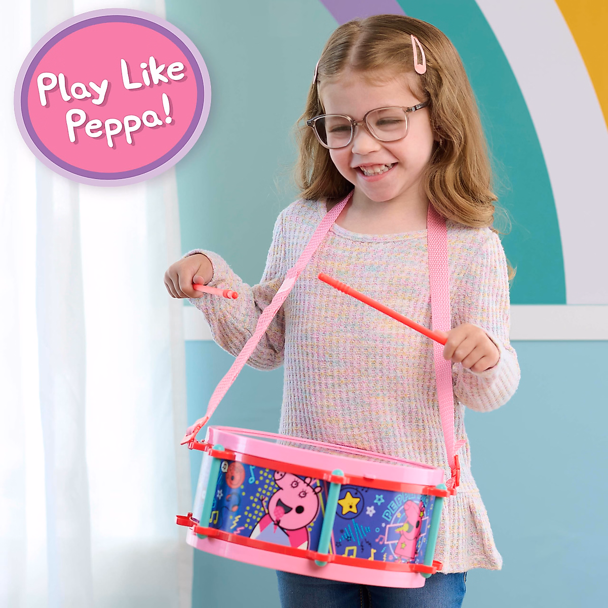 Peppa Pig Party Drum Set, 10-Pieces, 6 Musical Instruments, Pretend Play, Musical Education, Kids Toys for Ages 18 Month, Amazon Exclusive by Just Play