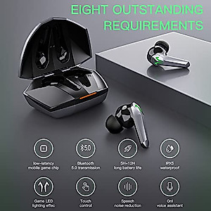 Tumwove Gaming Earbuds Wireless Earbuds Bluetooth Earbuds with Ultra Low Latency Gaming Headphones with Bluetooth 5.0 Dual Music/Game Modes & LED Light in-Ear Headset Auto Pairing