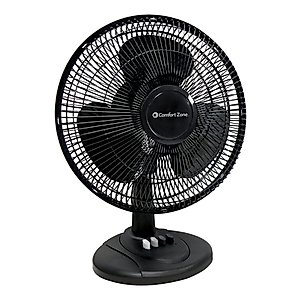 Comfort Zone CZ121BK 3-Speed 12-inch Oscillating Table Fan with Adjustable Tilt