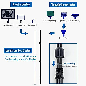 Wedoelsim Aquarium Scrubber 6 in 1 Clean Tool Fishing Nets, Gravel Rake, Fish Tank Brush, Aquatic Grass Clip, Algae Scraper