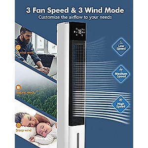 Evaporative Air Cooler, 41” Portable Air Cooling Fan with Top & Bottom Water Refilling, 3 Speeds 3 Modes, 4 Ice Packs, 12H Timer, 1.3 Gal Water Tank, 50° Oscillation for Room Indoor, Remote Control
