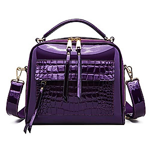 Chikencall Women’s Patent Leather Handbag and Purses Crocodile Pattern Shell Shoulde Bags Ladies Satchels Crossbody Bag Purple