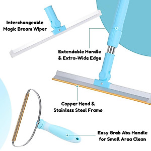 The Bouncing Bow Pet Hair Remover - Handle Carpet Rake & Magic Squeegee Broom, Easy Dog & Cat Fur Sweeper for Carpets, Rugs, and Household Cleaning