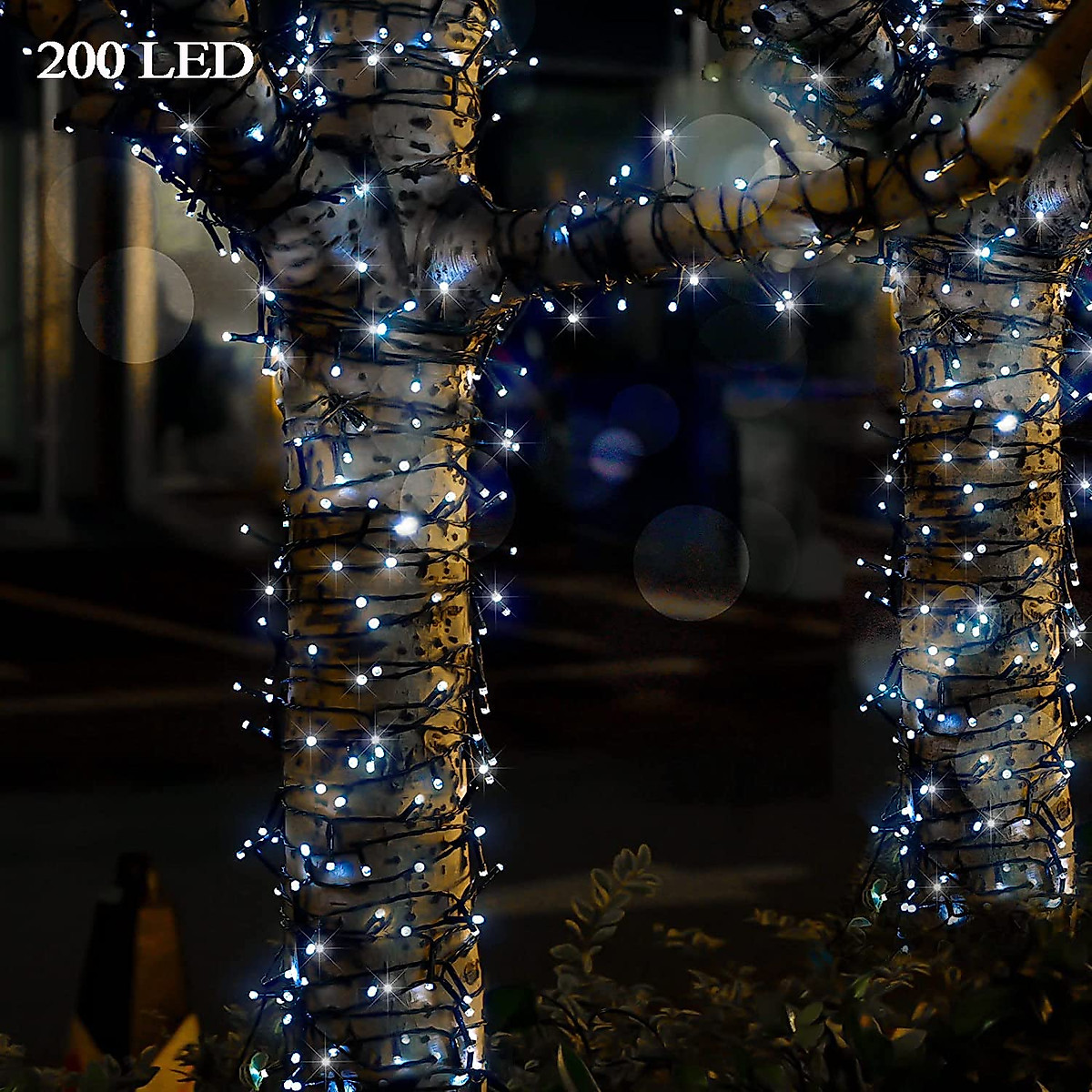 Dolucky Solar Christmas Lights, 8 Modes Solar Powered String Lights, 72ft 200LED Waterproof White Solar Christmas Light Outdoor Outdoor for Fence Balcony Home Trees Holiday Party Decor (White, 2pack)