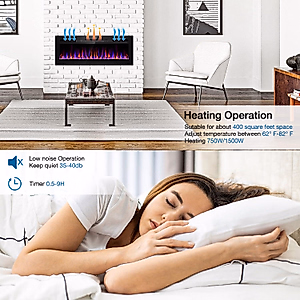 31 Inch Electric Fireplace Recessed and Wall Mounted, Fireplace Heater and Linear Fireplace, Ultra-Thin Electric Fireplace, Low Noise, with Timer, Remote Control, Adjustable 12 Flame Color, 750/1500W