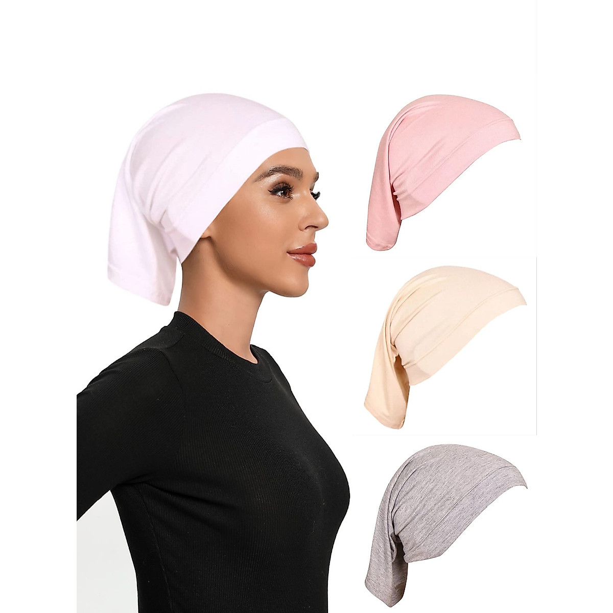 4 Pieces Hijab Undercap Hijab Underscarf Hijab Cap for Women ( White / Powder pink / Beige / Light grey )