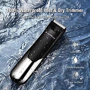 SoftKare Groin Hair Trimmer for Men - Safe Ball Shaver, Replaceable Ceramic Blade Heads & Charging Base, Electric Body Groomer with Light & Power Display, Waterproof Wet/Dry Use Male Razor