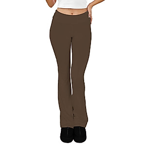 Meladyan Women’s Flare Yoga Pants Casual Basic Bootcut Flare Leggings Buttery Soft Waisted Workout Lounge Bell Bottom Brown
