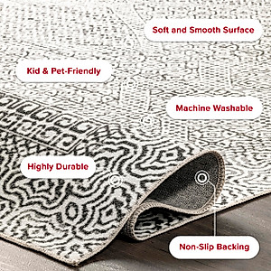 nuLOOM 6' x 9' SpinClean Machine Washable Stain-Resistant Area Rug with Non Slip Backing, Low Profile for Living Room, Bedroom, and Dining Room, Hart Grey
