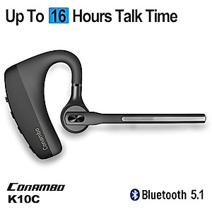 Conambo K10C Bluetooth Headset V5.1, Bluetooth Earpiece with CVC8.0 Dual Mic Noise Cancelling Handsfree Headset 16h Talk Time Wireless Headset for iPhone Android Cellphones Trucker Driver Office Work