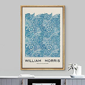 IDEA4WALL Framed Canvas Print Wall Art Blue Marigold Flowers by William Morris Historic Cultural Illustrations Fine Art Traditional Colorful for Living Room, Bedroom, Office - 24"x36" Natural