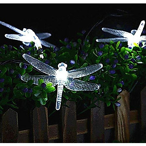 SEMILITS Solar String Light Waterproof Outdoor Fairy Lights 22Ft 30 Crystal Dragonfly LEDs for Pation,Homes,Gardens