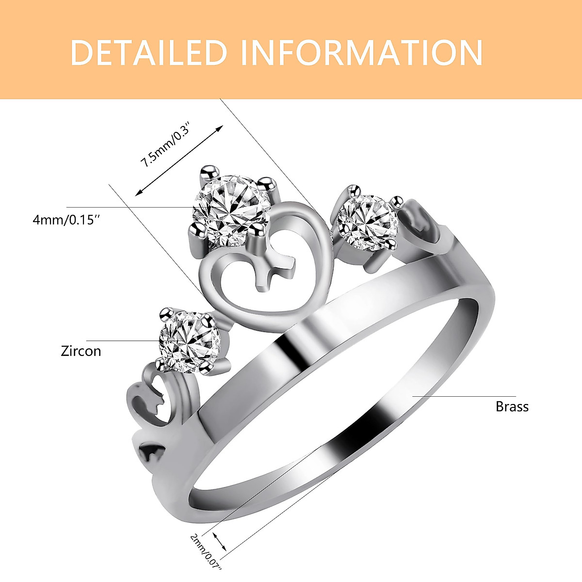 Uloveido Womens Platinum Plated Princess Queen Crown Tiara Ring Cubic Zirconia Wedding Promise Band for Her (Size 8) J412