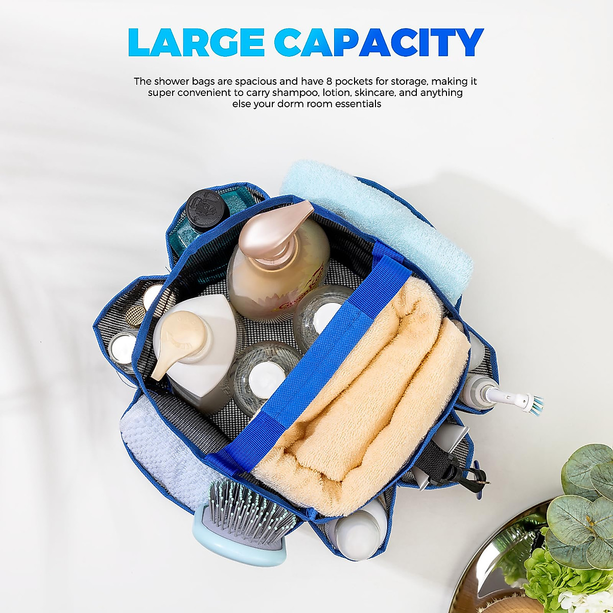 CDDLR Mesh Shower Caddy Portable for College Dorm Room Essentials,Shower Caddy Dorm with 8-Pocket Large Capacity,Quick Dry Shower Caddy Bag for Bathroom, Beach,Gym