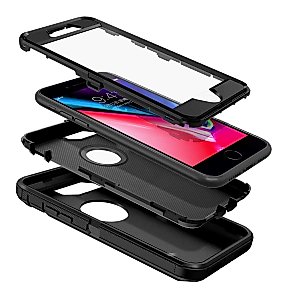 I-HONVA for iPhone 8 Plus Case, iPhone 7 Plus Case Built-in Screen Protector Shockproof 3-Layer Full Body Protection Rugged Heavy Duty Cover Case for Apple iPhone 8 Plus/7 Plus, Black