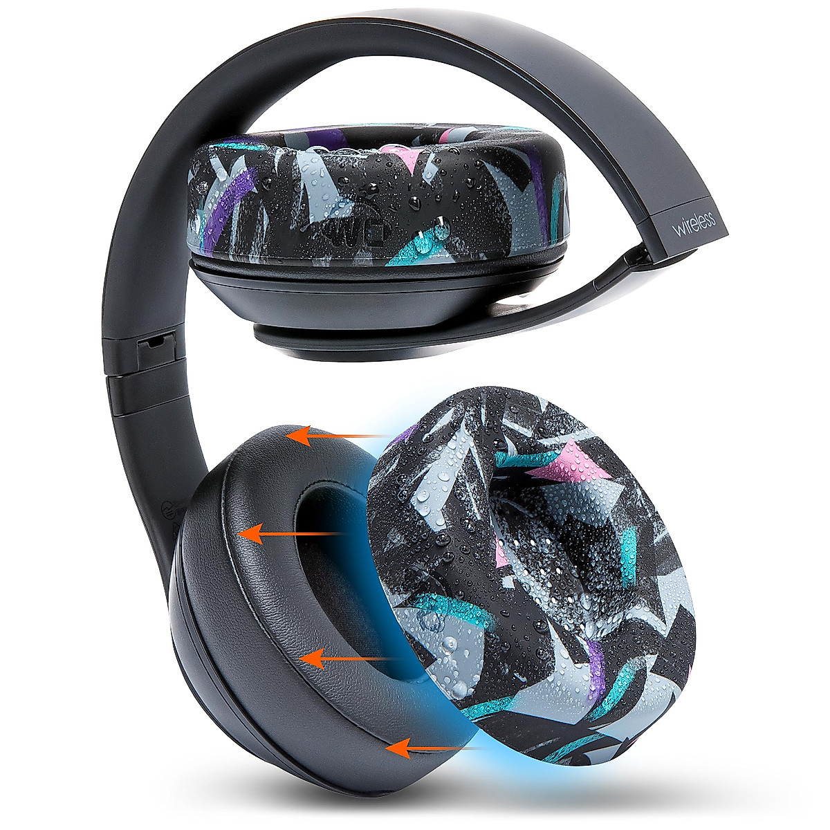 WC SweatZ Protective Earpad Covers Made by WC | Fits Beats Studio 3 & 2 (Does Not Fit Beats Solo) / Bose QC35 & 35II / Bose 700 & More | Sweatproof & Easily Washable | 90's Black