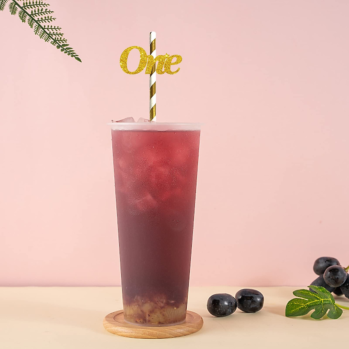 Happy 1st Birthday Straws, Gold Glitter 1 Year Old Paper Straws, 1st Anniversary/Birthday Party Drinking Decorative Straws - 24pcs