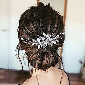 JEAIRTS Leaf Wedding Hair Comb Pearl Flower Bridal Hair Pieces Sparkly Rhinestone Hair Accessories for Women(1-Silver)