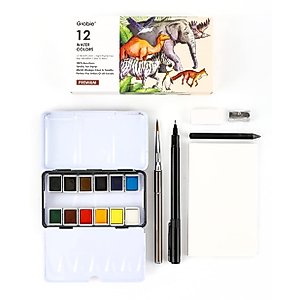 Grabie Travel Watercolor Paint Set, Watercolor Paints, 12 Colors, Painting Set, Deluxe Travel Set, Art Supplies for Painting, Great Watercolor Set for Artists, Amateur Hobbyists and Painting