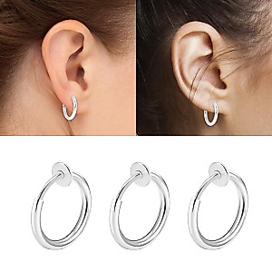 CrazyPiercing 8 pcs of Surgical Steel Clip on Non-pierced Hoops Fake Nose Lip Ear Rings Piercing (Silver color)