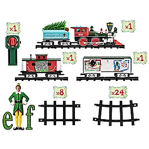 Lionel Battery-Operated Elf Toy Train Set with Locomotive, Train Cars, Track & Remote with Authentic Train Sounds, & Lights for Kids 4+