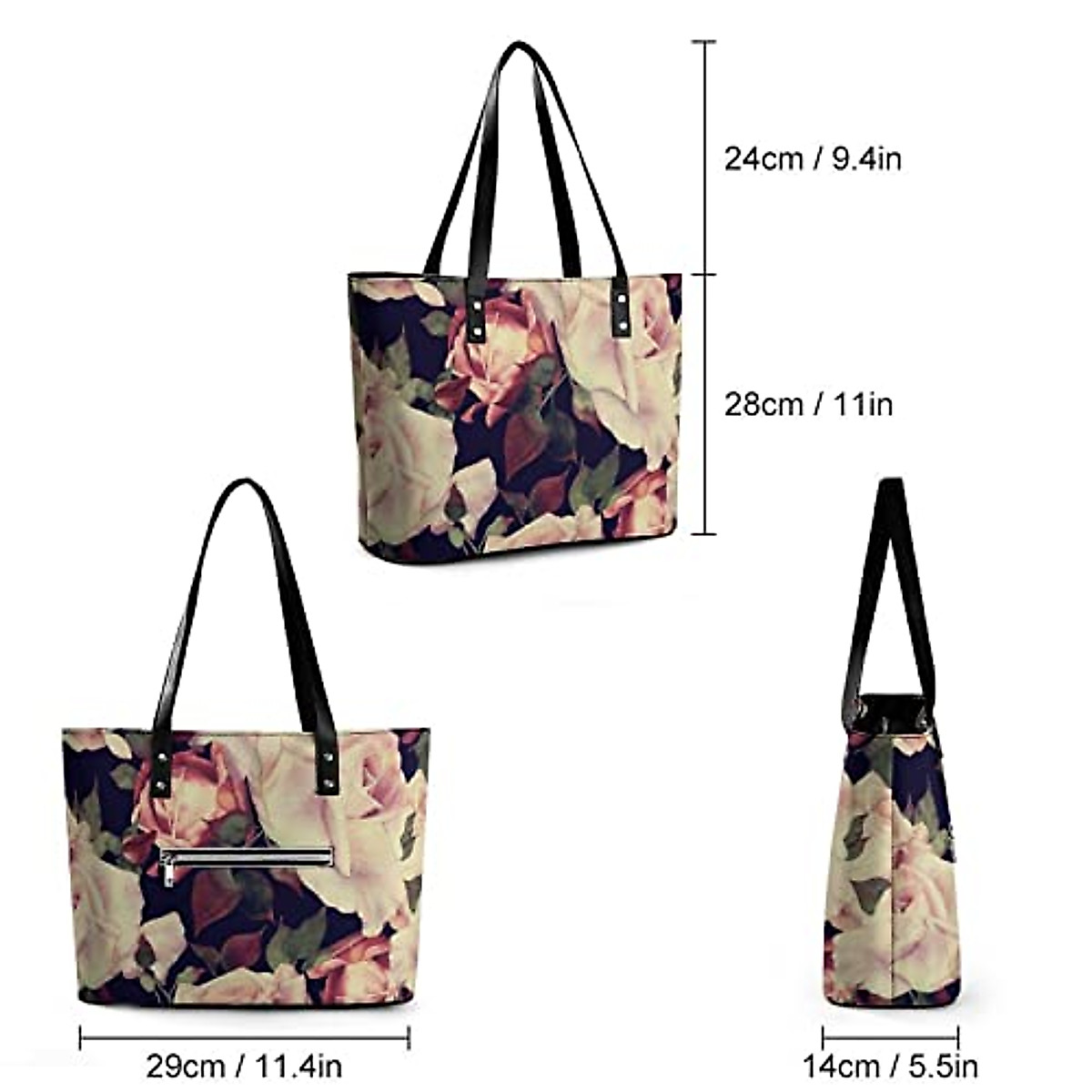 Womens Handbag Roses Floral Pattern Leather Tote Bag Top Handle Satchel Bags For Lady