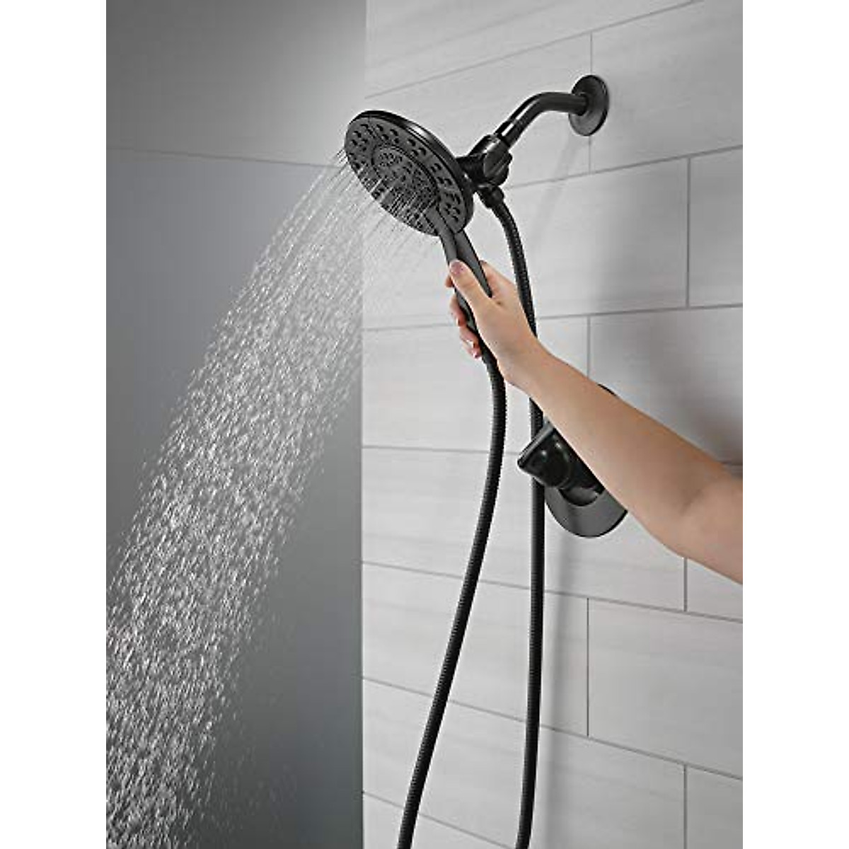 Delta Faucet Arvo 14 Series Single-Handle Shower Faucet, Shower Trim Kit with 4-Spray In2ition 2-in-1 Dual Hand Held Shower Head with Hose, Matte Black 142840-BL-I (Valve Included)