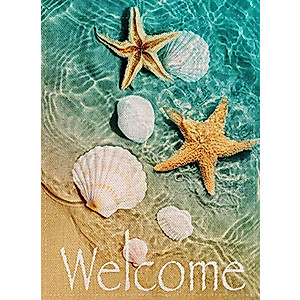 Welcome Beach Garden Flag Starfish and Seashell Double Sided Decorative Sea Small Summer Fall Yard Decor Flags for Outdoor Decoration 12 X 18 Inch