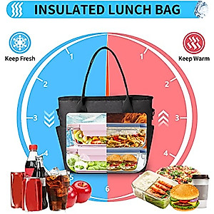 Lunch Bag for Women, ChaseChic Insulated Thermal Lunch Tote Bag Large Lunch Box Container for Adults with Adjustable Shoulder Strap, Reusable Lunch Cooler Bag for Office Work School Picnic, Black