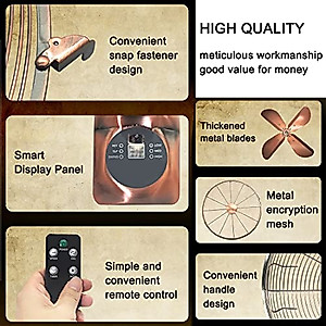 USGitke Wall-Mounted Fan with Remote Control 16 Inch/18 Inch Low Noise Three-Speed Adjustable Retro Fan (Color : Bronze, Size : 18In(50 X 55 * 30cm))