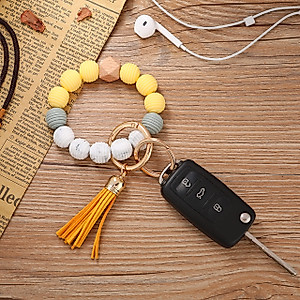 PYMEDY Wristlet Bracelet Keychain for Women Quality Silicone & Hardware Keys Holder Tassel Beaded Keyring Yellow