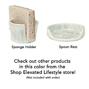 Ceramic Dish Sponge and Scrubby Holder - Caddy - Drainer for Kitchen Sink | Decorative | Allows Sponge to Dry | Helps Reduce The Odor of Stinky Sponges | Bar Soap Holder for Sink (Marbled White)