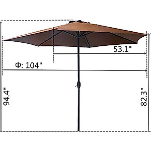 LOKATSE HOME Table Outdoor Market Patio Umbrella with Crank 9 Feet 6Ribs, Brown-Small